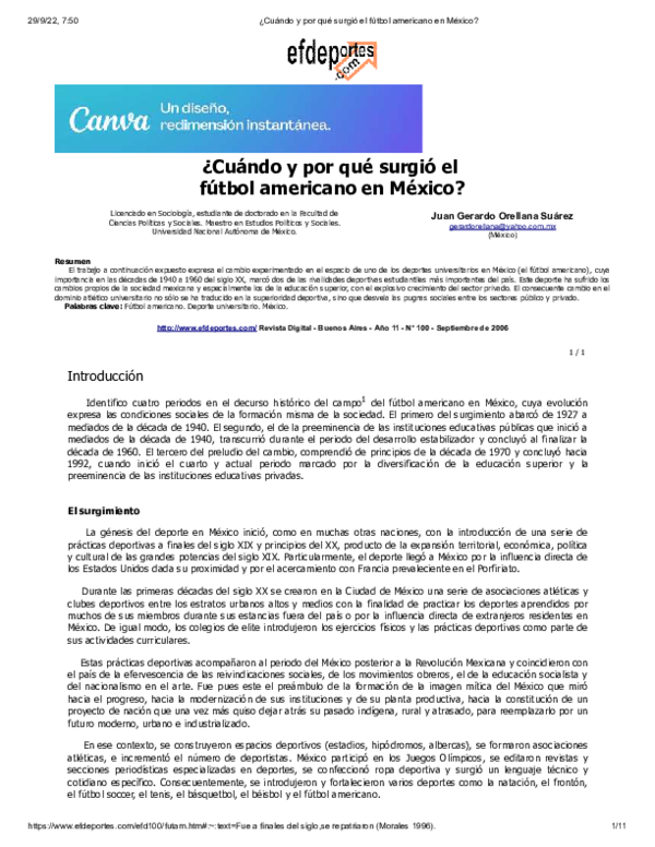 (PDF) ¿Cuándo y por qué surgió el fútbol americano en México?