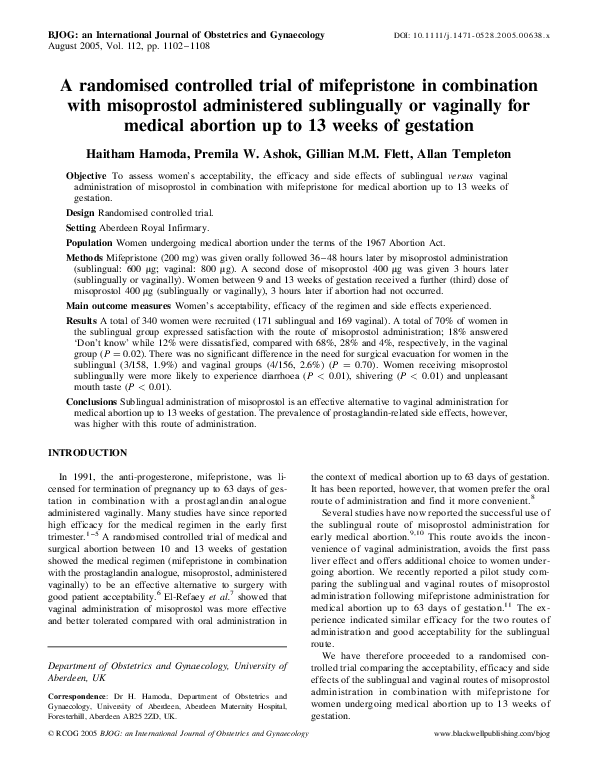 (PDF) A randomised controlled trial of mifepristone in combination with ...