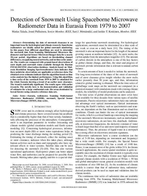 (PDF) Detection of Snowmelt Using Spaceborne Microwave Radiometer Data ...