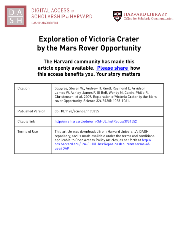 (PDF) Exploration of Victoria Crater by the Mars Rover Opportunity