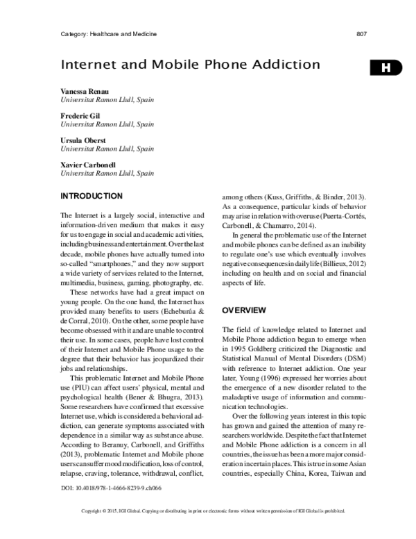 (PDF) Internet and Mobile Phone Addiction