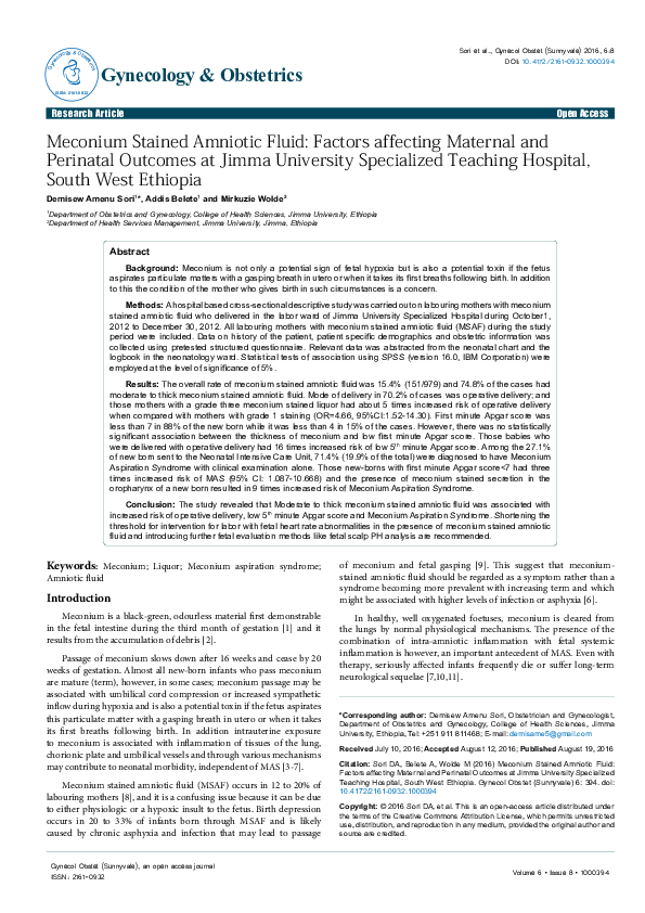 (PDF) Meconium Stained Amniotic Fluid: Factors affecting Maternal and ...