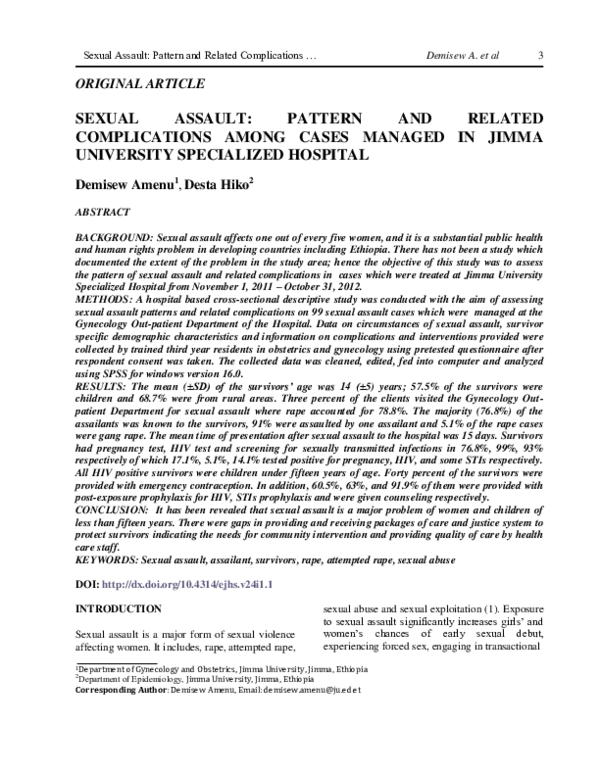 (PDF) Sexual Assault: Pattern and Related Complications among Cases ...
