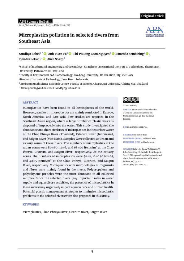 (PDF) Microplastics pollution in selected rivers from Southeast Asia
