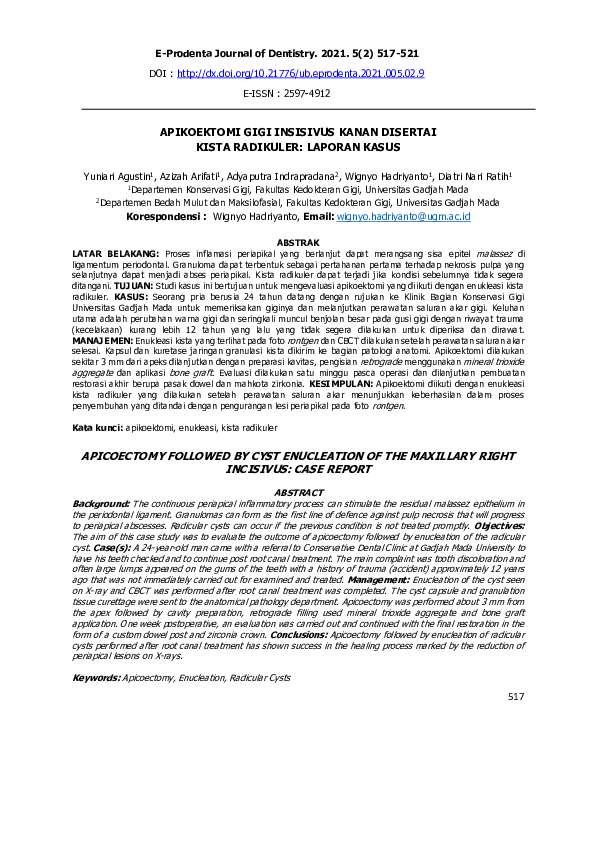 (PDF) Apikoektomi Gigi Insisivus Kanan Disertai Kista Radikuler ...