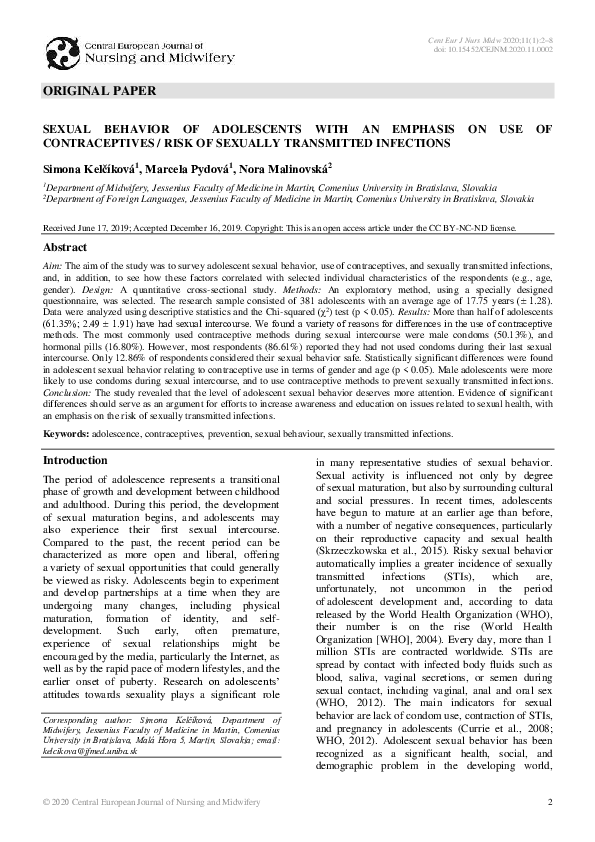 Pdf Adolescents Sexual Activity And Sexually Transmitted Infections