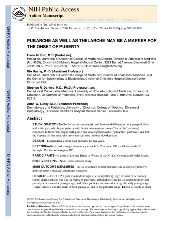 (PDF) Pubarche as Well as Thelarche May Be a Marker for the Onset of ...