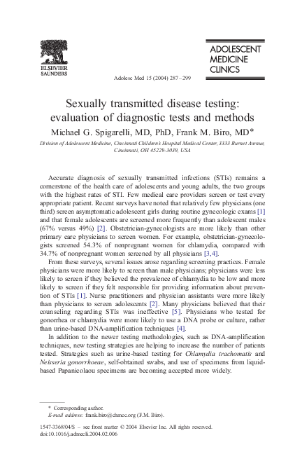 (PDF) Sexually transmitted disease testing: evaluation of diagnostic ...