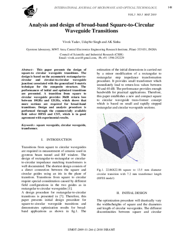 (PDF) Analysis and design of broad-band Square-to-Circular Waveguide ...
