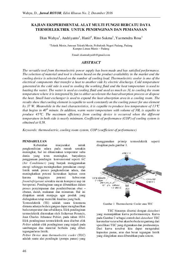 (PDF) Kajian Eksperimental Alat Multi Fungsi Bercatu Daya Termoelektrik ...