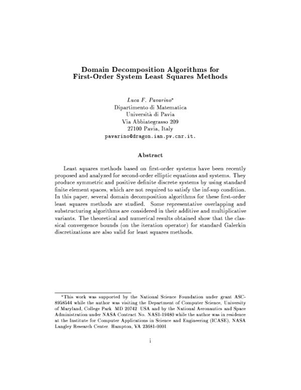 (PDF) Domain Decomposition Algorithms for First-Order System Least ...