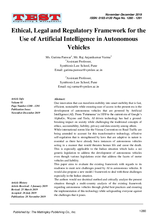 (PDF) Ethical, Legal and Regulatory Framework for the Use of Artificial ...