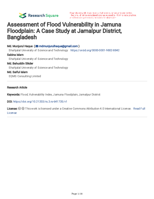 (PDF) Assessment of Flood Vulnerability in Jamuna Floodplain: A Case ...
