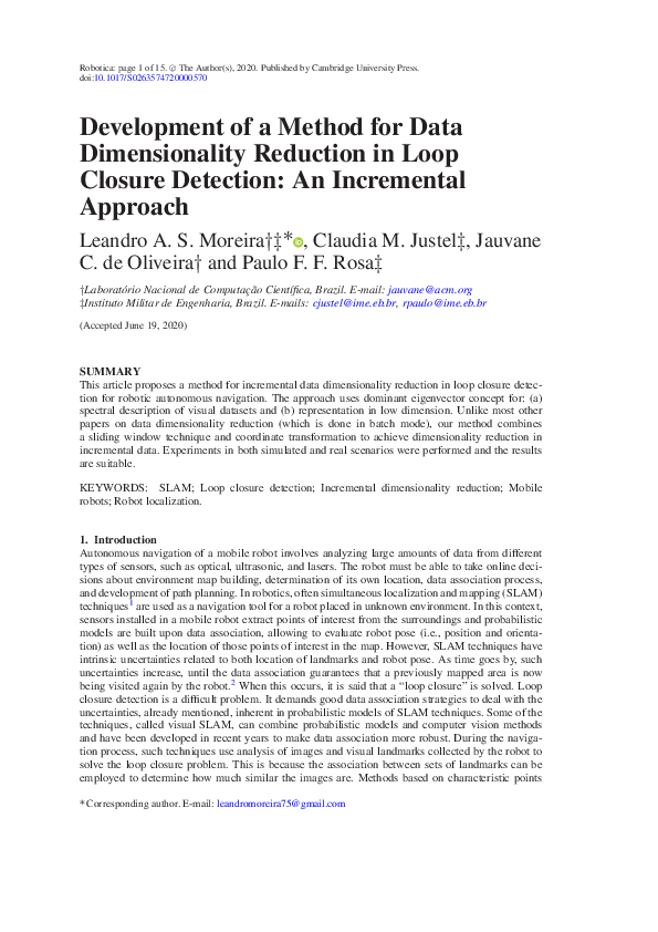 (PDF) Development of a Method for Data Dimensionality Reduction in Loop Closure Detection: An ...
