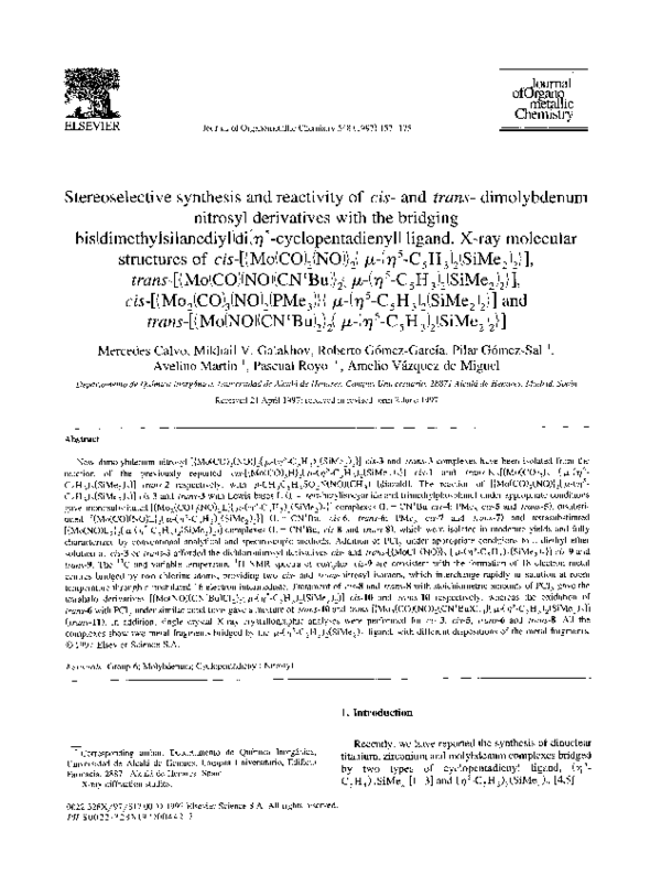 (PDF) Stereoselective Synthesis of Dimolybdenum Nitrosyl Derivatives