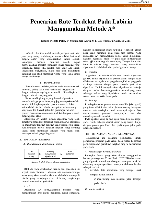 (PDF) Pencarian Rute Terdekat Pada Labirin Menggunakan Metode A*