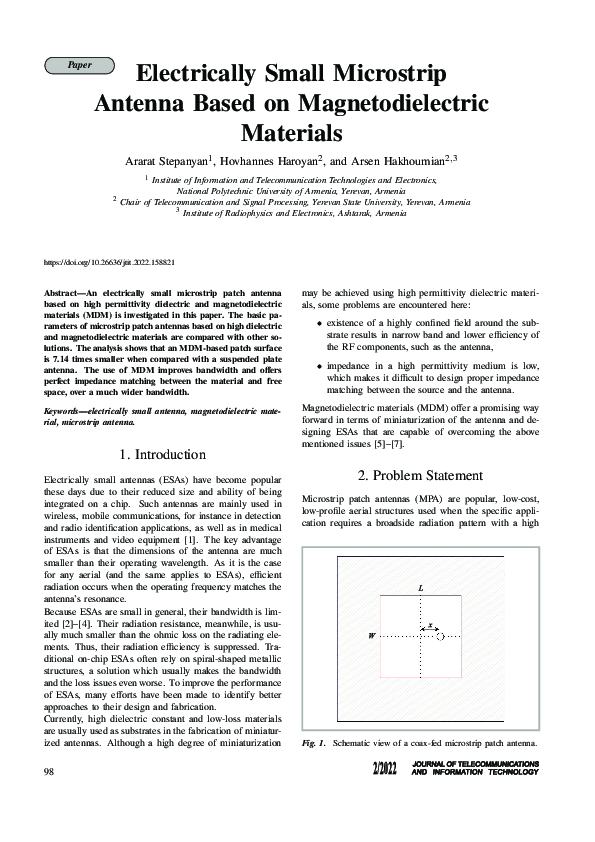 (PDF) Electrically Small Microstrip Antenna Based on Magnetodielectric Materials