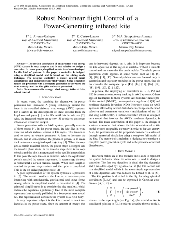 (PDF) Robust Nonlinear flight Control of a Power-Generating tethered kite