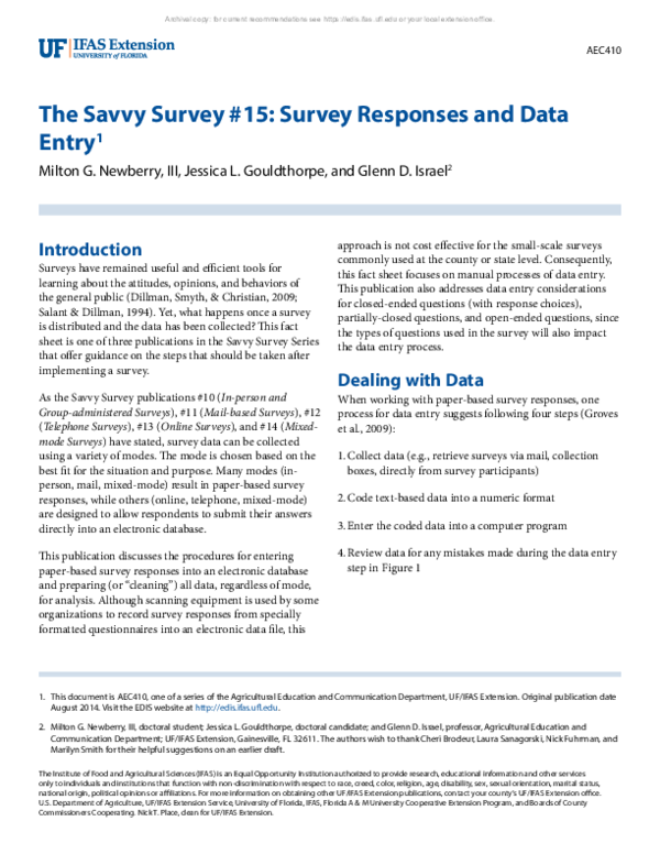 (PDF) Savvy Survey #15: Survey Responses and Data Entry