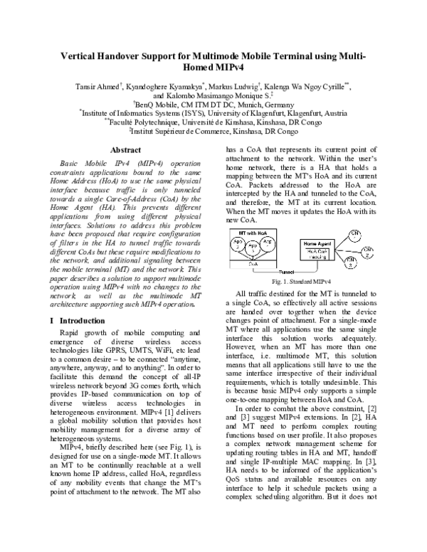 (PDF) Vertical Handover Support for Multimode Mobile Terminal using Multi-Homed MIPv4 ...