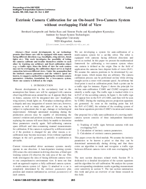 (PDF) Extrinsic Camera Calibration for an On-board Two-Camera System without overlapping Field ...