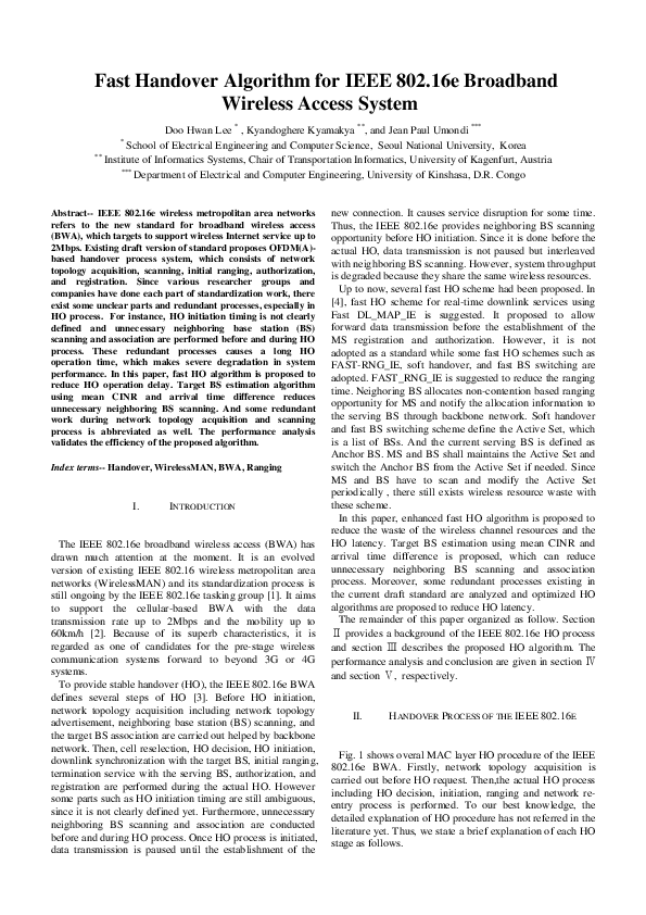 Pdf Fast Handover Algorithm For Ieee 80216e Broadband Wireless Access System