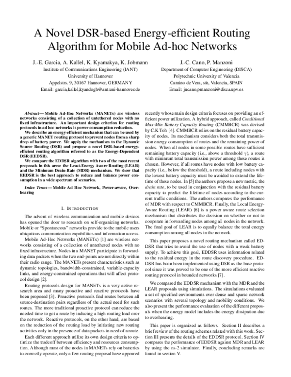 Pdf Energy Dependent Dsr For Manets