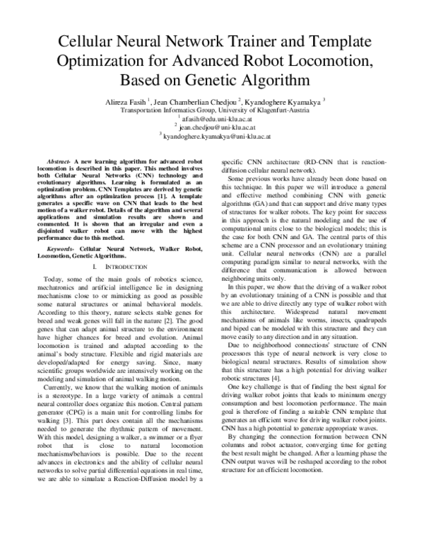 (PDF) Cellular neural network trainer and template optimisation for advanced robot locomotion ...