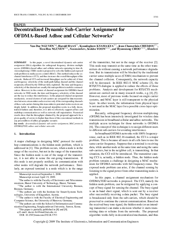 (PDF) Decentralized Dynamic Sub-Carrier Assignment for OFDMA-Based Adhoc and Cellular Networks