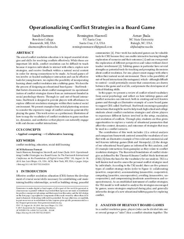 (PDF) Operationalizing conflict strategies in a board game