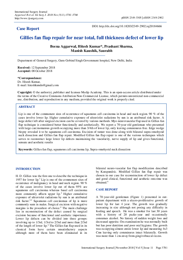 (PDF) Gillies fan flap repair for near total, full thickness defect of ...