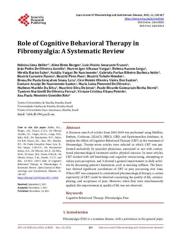 (PDF) Role of Cognitive Behavioral Therapy in Fibromyalgia: A ...