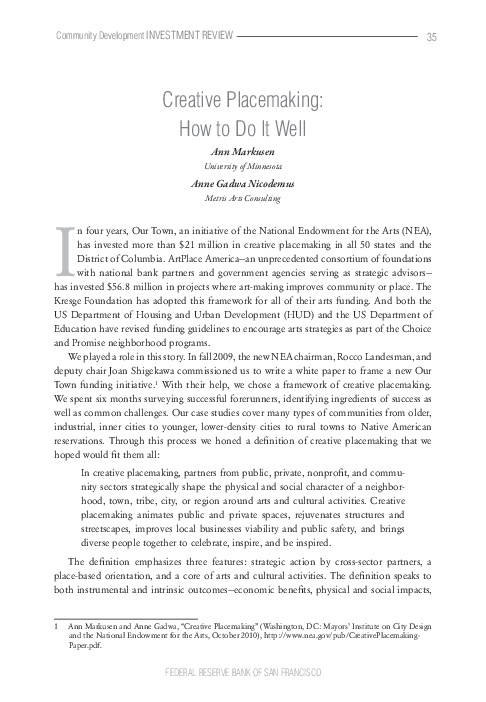 (PDF) Creative placemaking: how to do it well