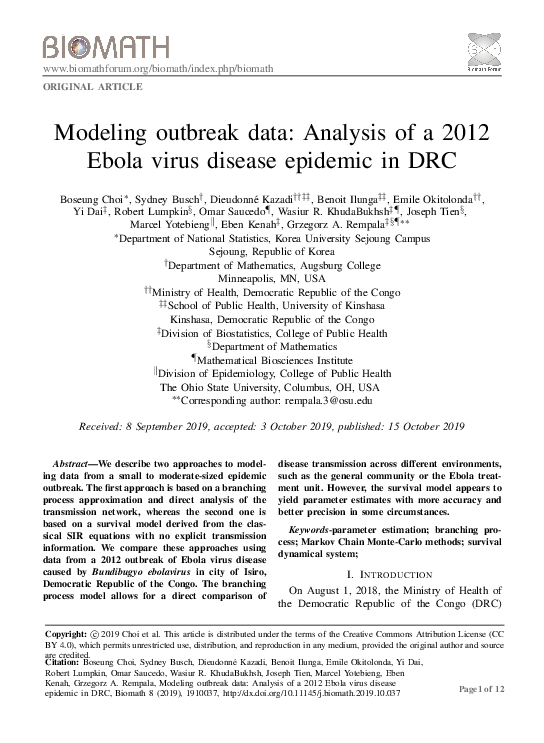 (PDF) Modeling outbreak data: Analysis of a 2012 Ebola virus disease ...
