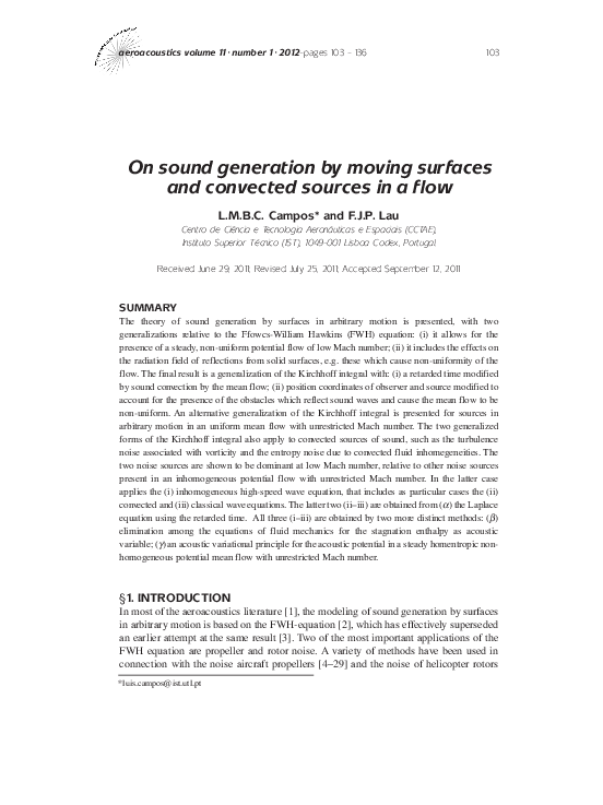 (PDF) On sound generation by moving surfaces and convected sources in a ...