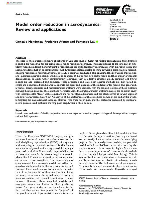 (PDF) Model order reduction in aerodynamics: Review and applications