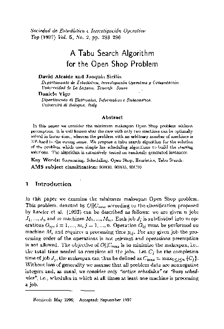 (PDF) A tabu search algorithm for the Open Shop problem