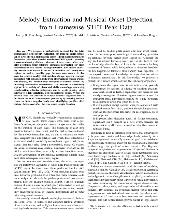 (PDF) Melody Extraction and Musical Onset Detection via Probabilistic Models of Framewise STFT ...