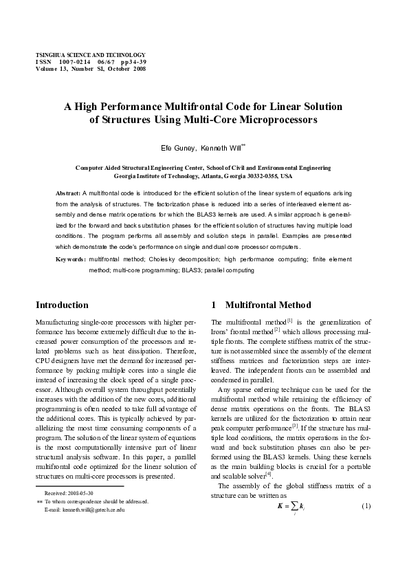 (PDF) A High Performance Multifrontal Code for Linear Solution of Structures Using Multi-Core ...