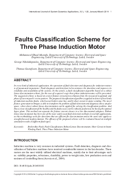Pdf Faults Classification Scheme For Three Phase Induction Motor