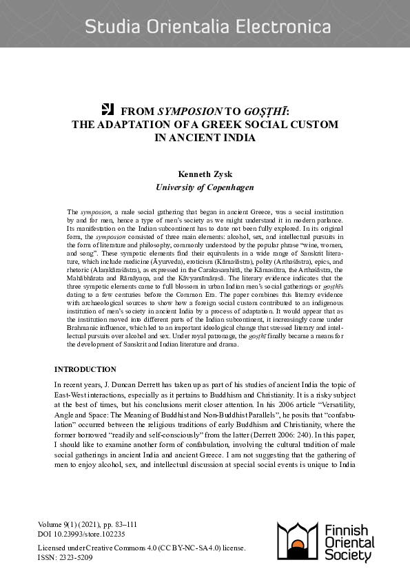 (PDF) From symposion to goṣṭhī: The Adaptation of a Greek Social Custom ...