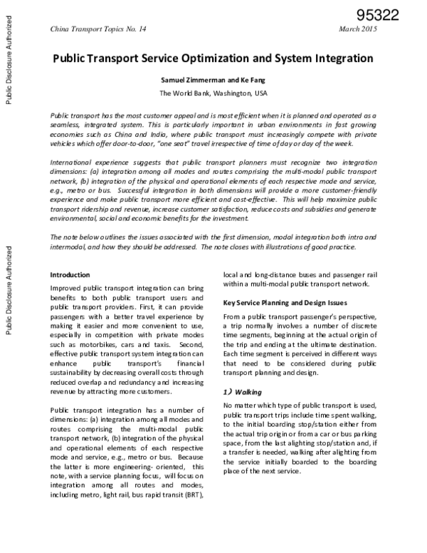 (PDF) Public transport service optimization and system integration