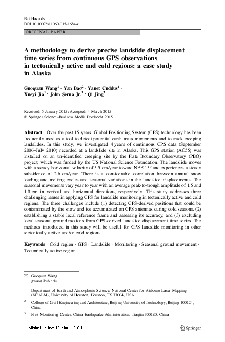 (PDF) A methodology to derive precise landslide displacement time ...