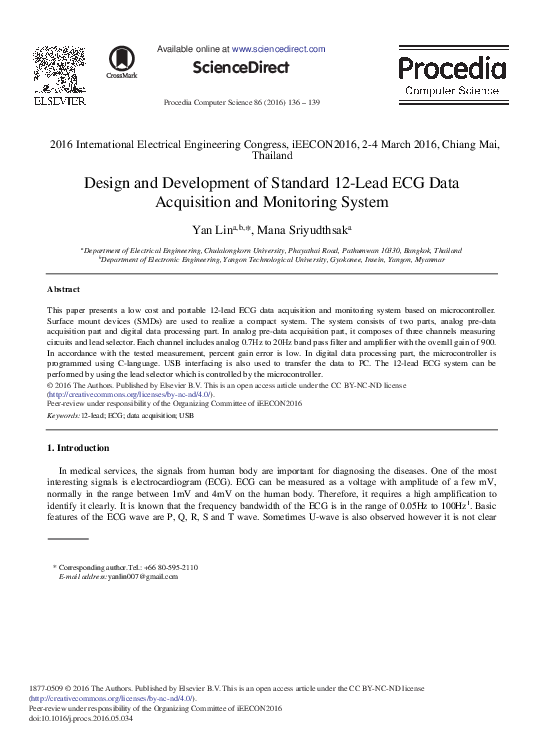 Pdf Design And Development Of Standard 12 Lead Ecg Data Acquisition