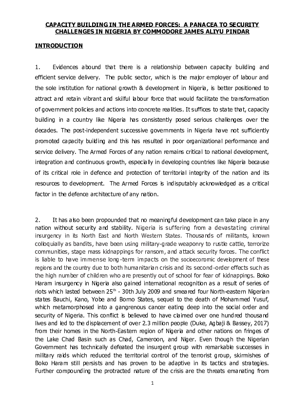 (DOC) CAPACITY BUILDING IN THE ARMED FORCES A PANACEA TO SECURITY CHALLENGES IN NIGERIA BY ...