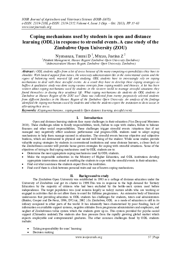 (PDF) Coping mechanisms used by students in open and distance learning ...
