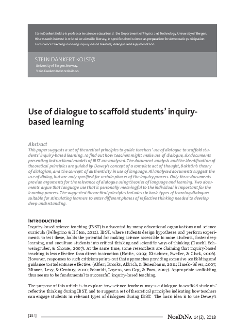 (PDF) Use of dialogue to scaffold students’ inquiry-based learning