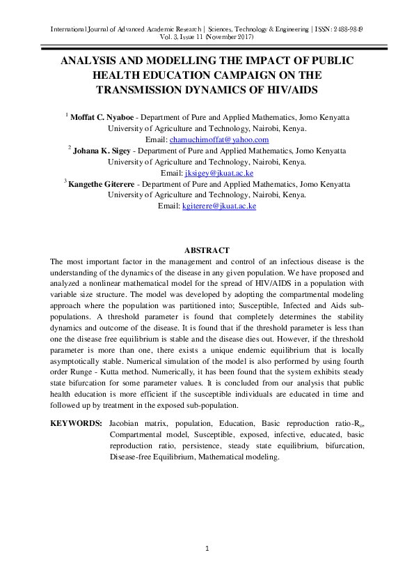 (PDF) Hiv/Aids Epidemical Analysis and Modelling the Impact of Public Health Education Campaign ...
