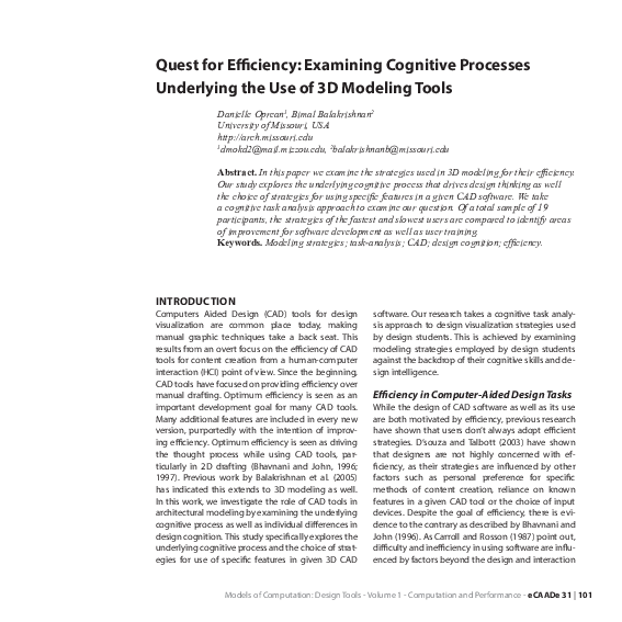 (PDF) Quest for Efficiency: Examining Cognitive Processes Underlying the Use of 3D Modeling Tools