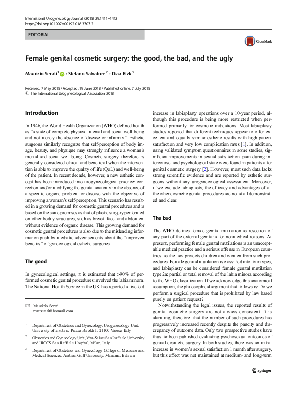 Pdf Female Genital Cosmetic Surgery The Good The Bad And The Ugly